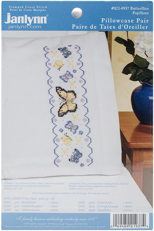 Butterflies Pillowcase Stamped Kit (stamped cross stitch)