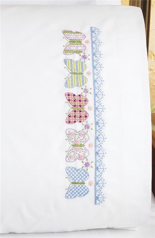 Butterfly Pillowcase Stamped Kit (stamped cross stitch)