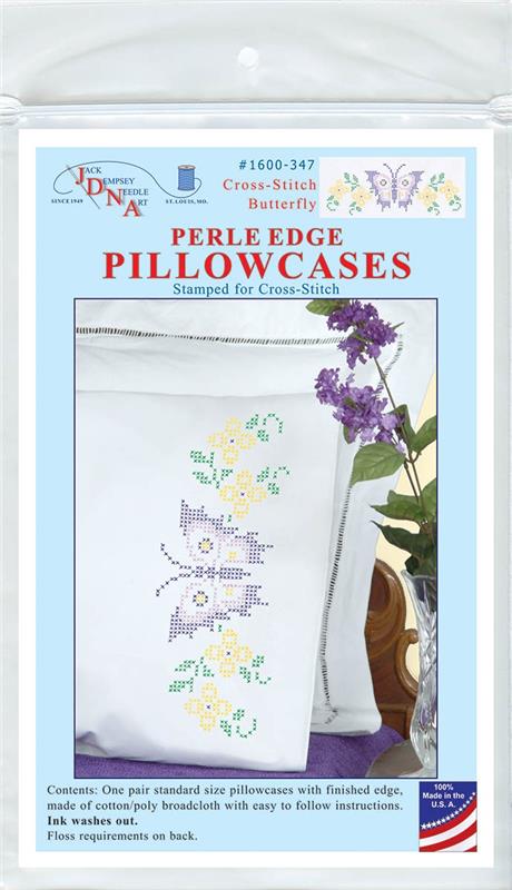 Butterflies Perle Edge Pillowcase (stamped cross stitch)
