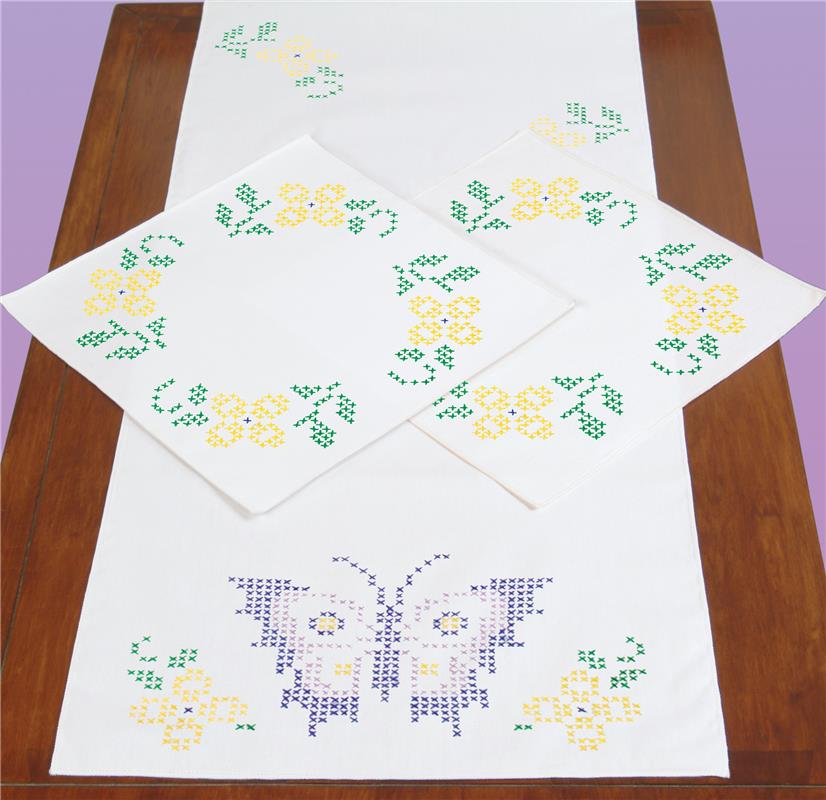 Butterflies Perle Edge Scarf & Doilies (stamped cross stitch)