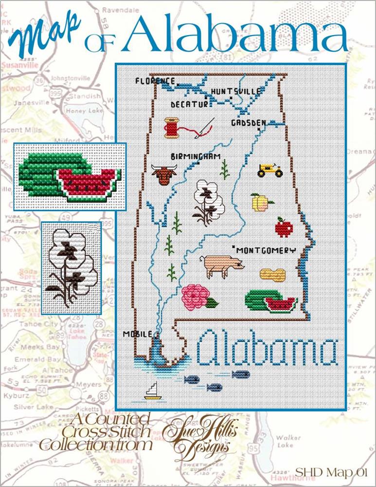 "Alabama Map" by Sue Hillis Designs