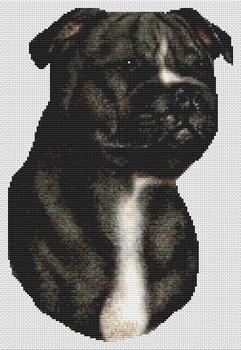 "Black and White Staffordshire Terrier" by White Willow Stitching