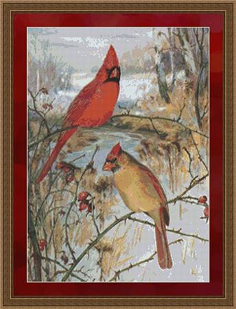 "Cardinals Red Bird Cross Stitch"