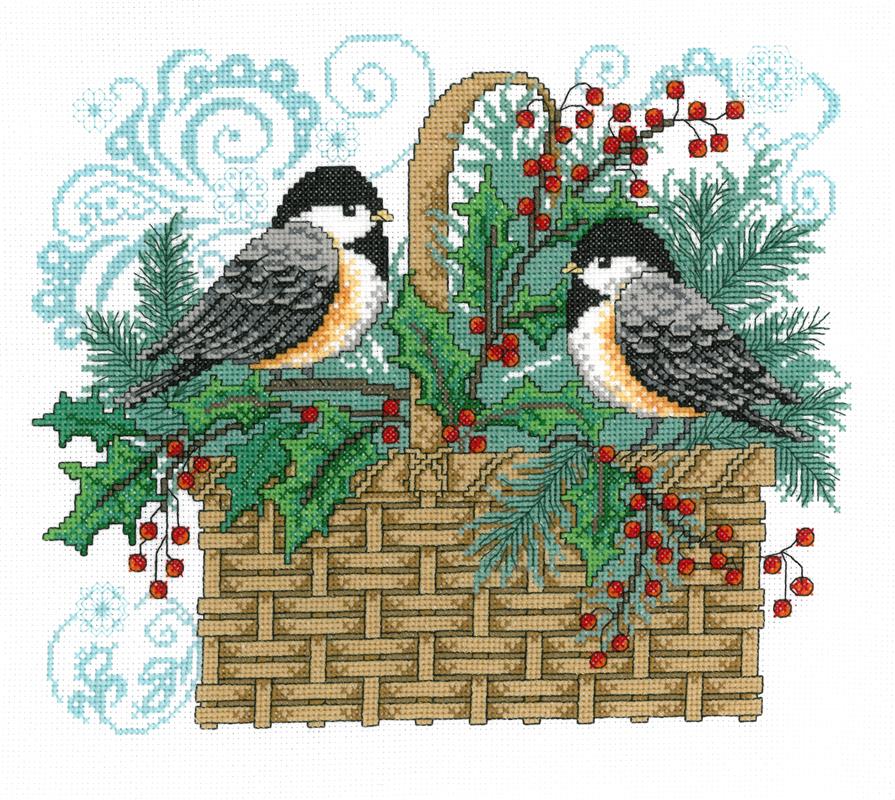 "Winter Chickadee Basket" | Cross Stitch Kit