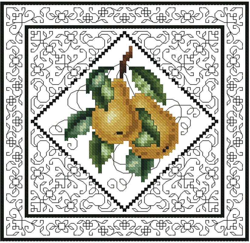 "Blackwork Fruit Pears" | Cross Stitch Pattern