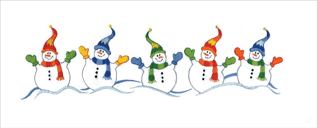 "Snowman Row Stamped For Embroidery Pillowcase Pair"
