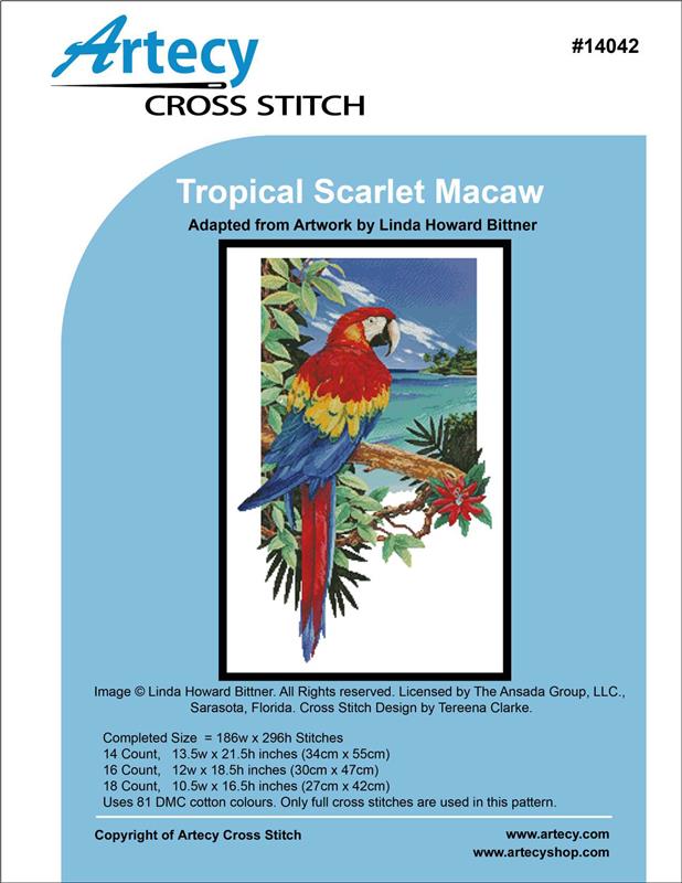 "Tropical Scarlet Macaw" | Cross Stitch Pattern
