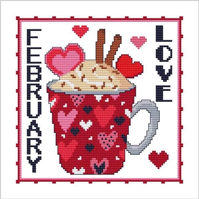 "A Year of MUGS - February" | Cross Stitch Pattern