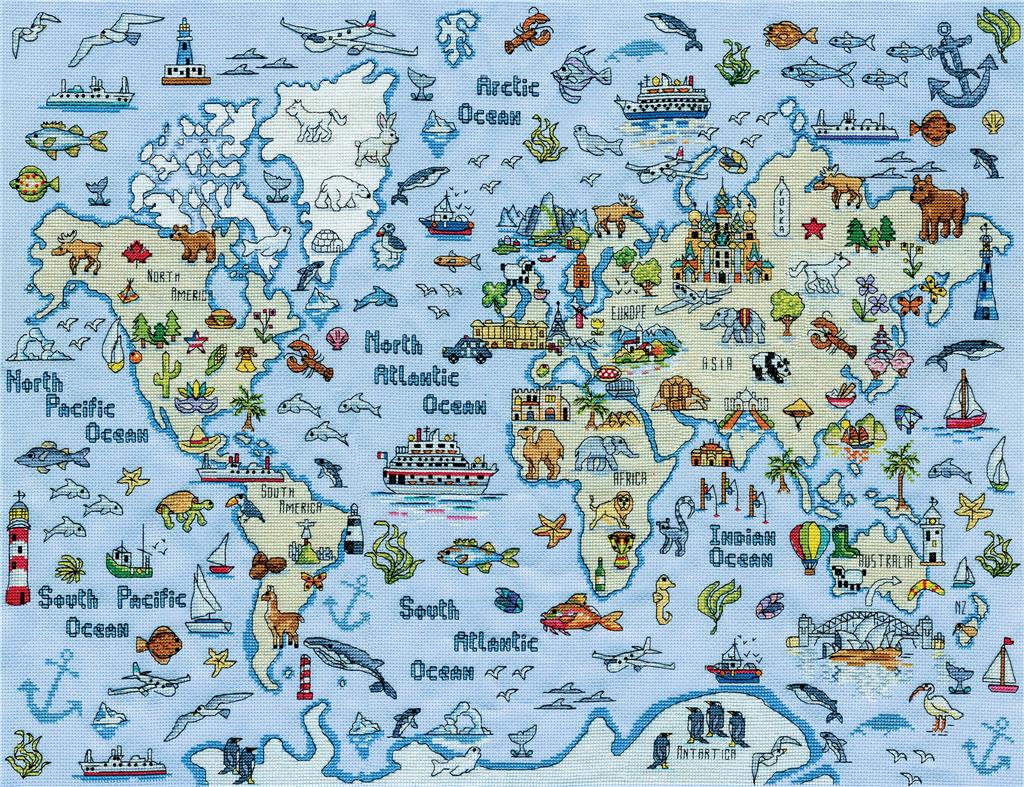 "World Map" | Cross Stitch Kit
