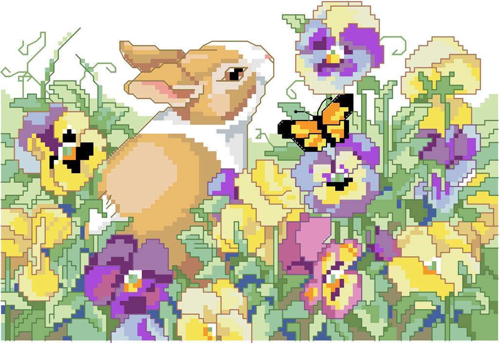 "Pansy Patch Bunny" | Cross Stitch Pattern