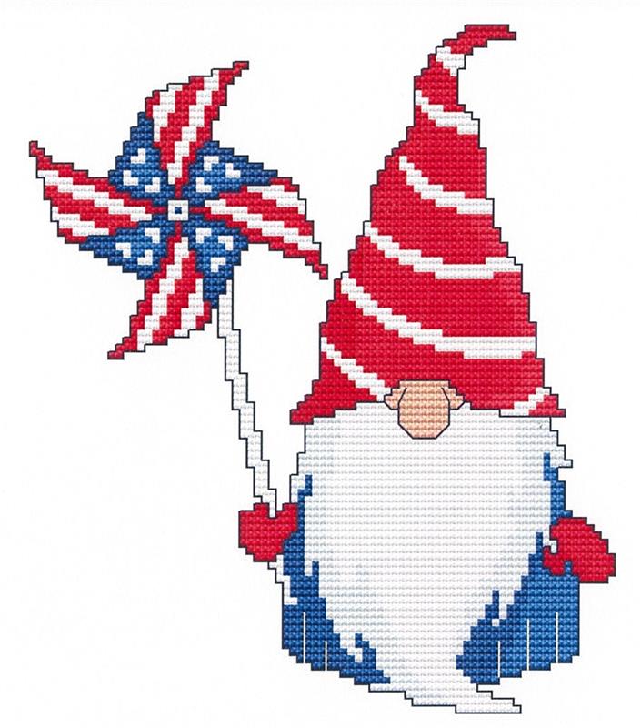 "Patriotic Pinwheel Gnome" | Cross Stitch Pattern