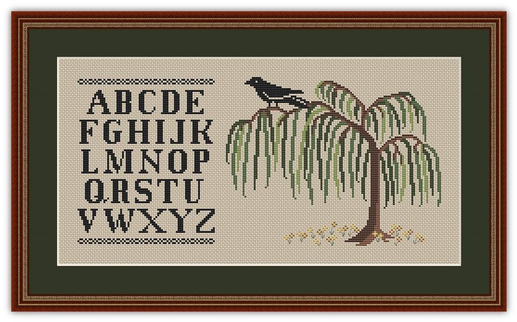 "Crow On A Willow Tree Alphabet Sampler"