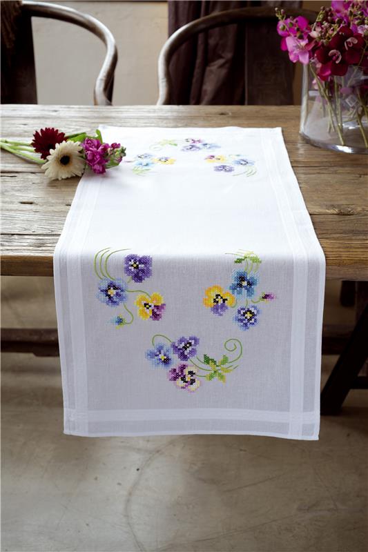 "Pretty Pansies Table Runner" | Cross Stitch Kit