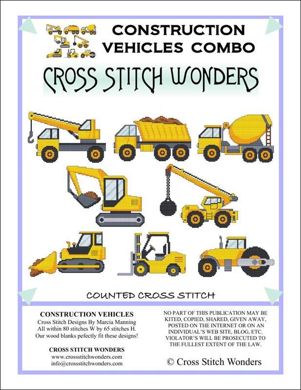 "Construction Vehicles Combo" | Cross Stitch Pattern