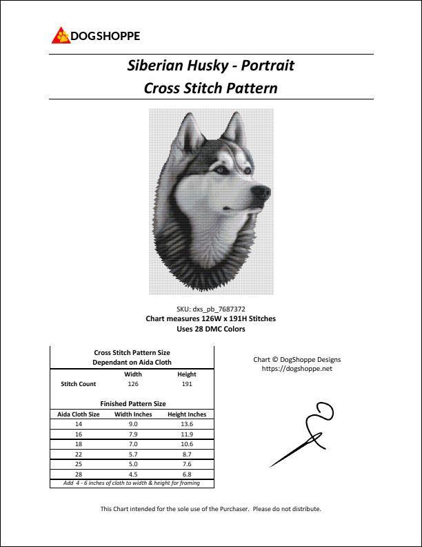 "Siberian Husky - Portrait" | Cross Stitch Pattern