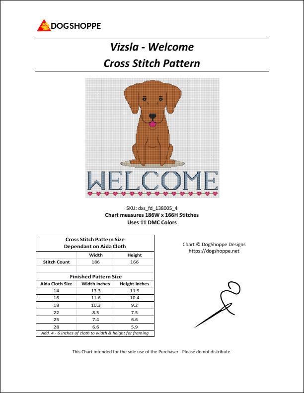 "Vizsla - Welcome" | Cross Stitch Pattern