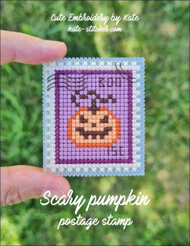 "Scary pumpkin postage stamp" | Cross Stitch Pattern