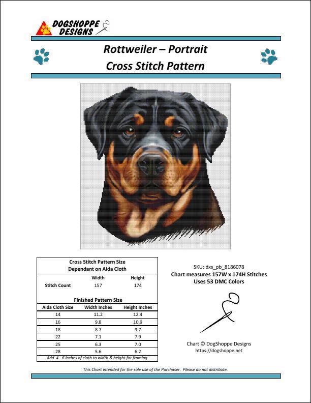 "Rottweiler - Portrait" | Cross Stitch Pattern
