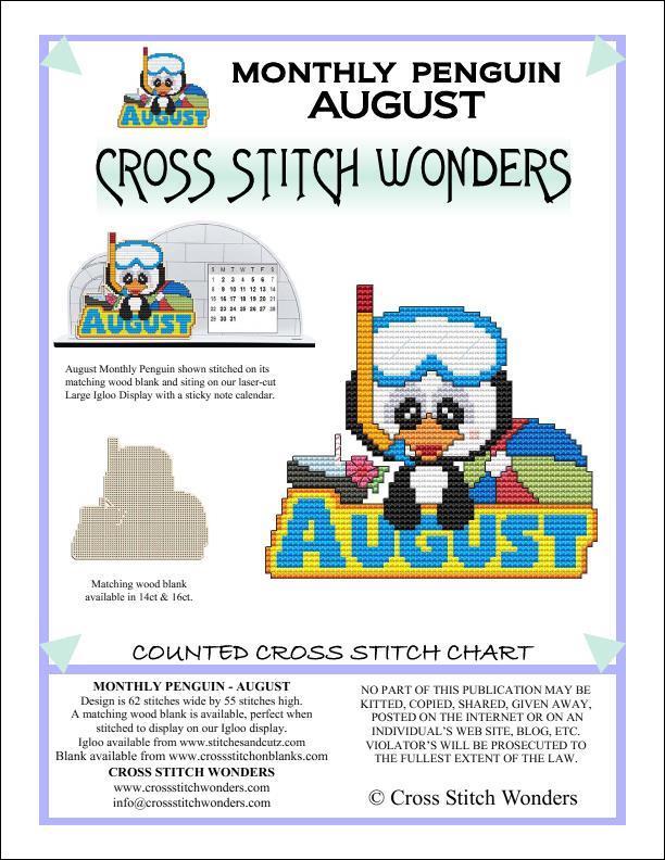 "Monthly Penguin - AUGUST" | Cross Stitch Pattern