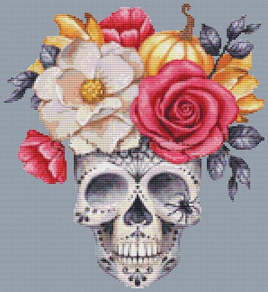 "Floral Sugar Skull" | Cross Stitch Pattern