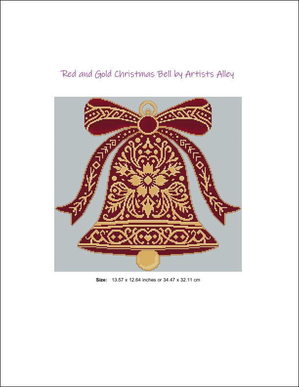 "Red and Gold Christmas Bell" | Cross Stitch Pattern