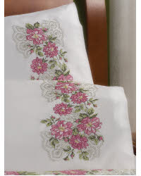 Roses & Lace Fan Pillowcase Pair (stamped cross stitch)