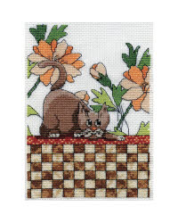 "Brown Checkered Cat" | Cross Stitch Kit