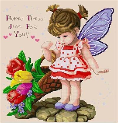 "Cute - Fairy Girl - Her Harvest of Spring" by Cross Stitch Designs Rinna