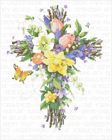 "Spring Floral Cross" | Cross Stitch Pattern