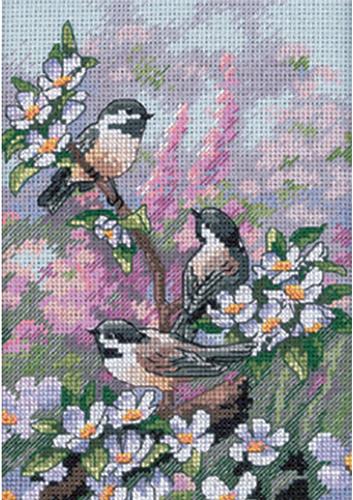 Chickadees in Spring (cross stitch kit)