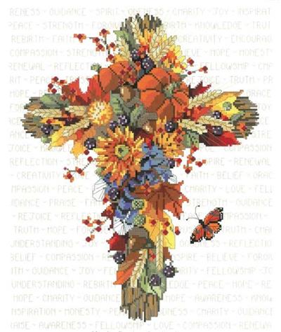 "Fall Floral Cross" | Cross Stitch Pattern