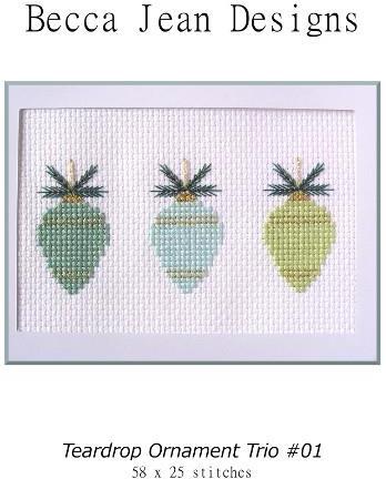 "Teardrop Ornament Trio #01" | Cross Stitch Pattern