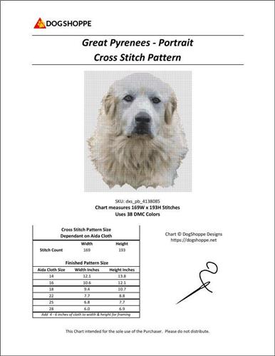 "Great Pyrenees - Portrait" | Cross Stitch Pattern