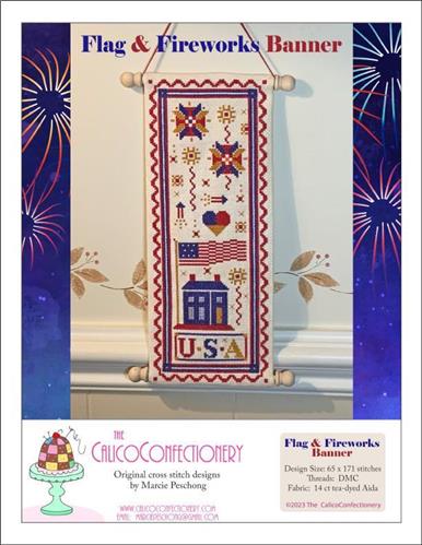 "Flag & Fireworks Banner" | Cross Stitch Pattern